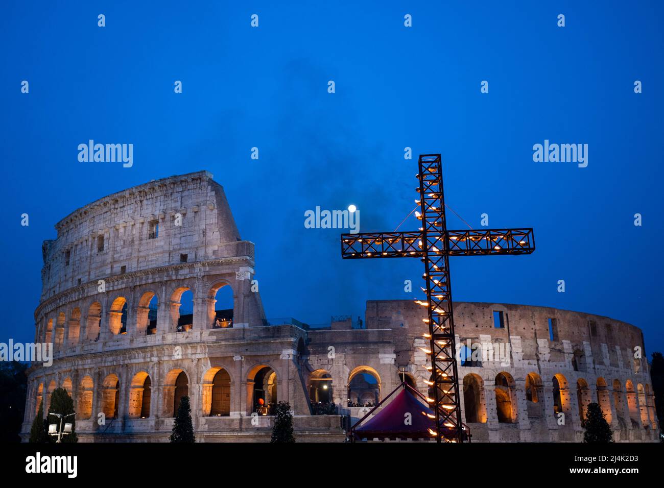 View of the Colosseum during the Via Crucis. Pope Francis presides over ...