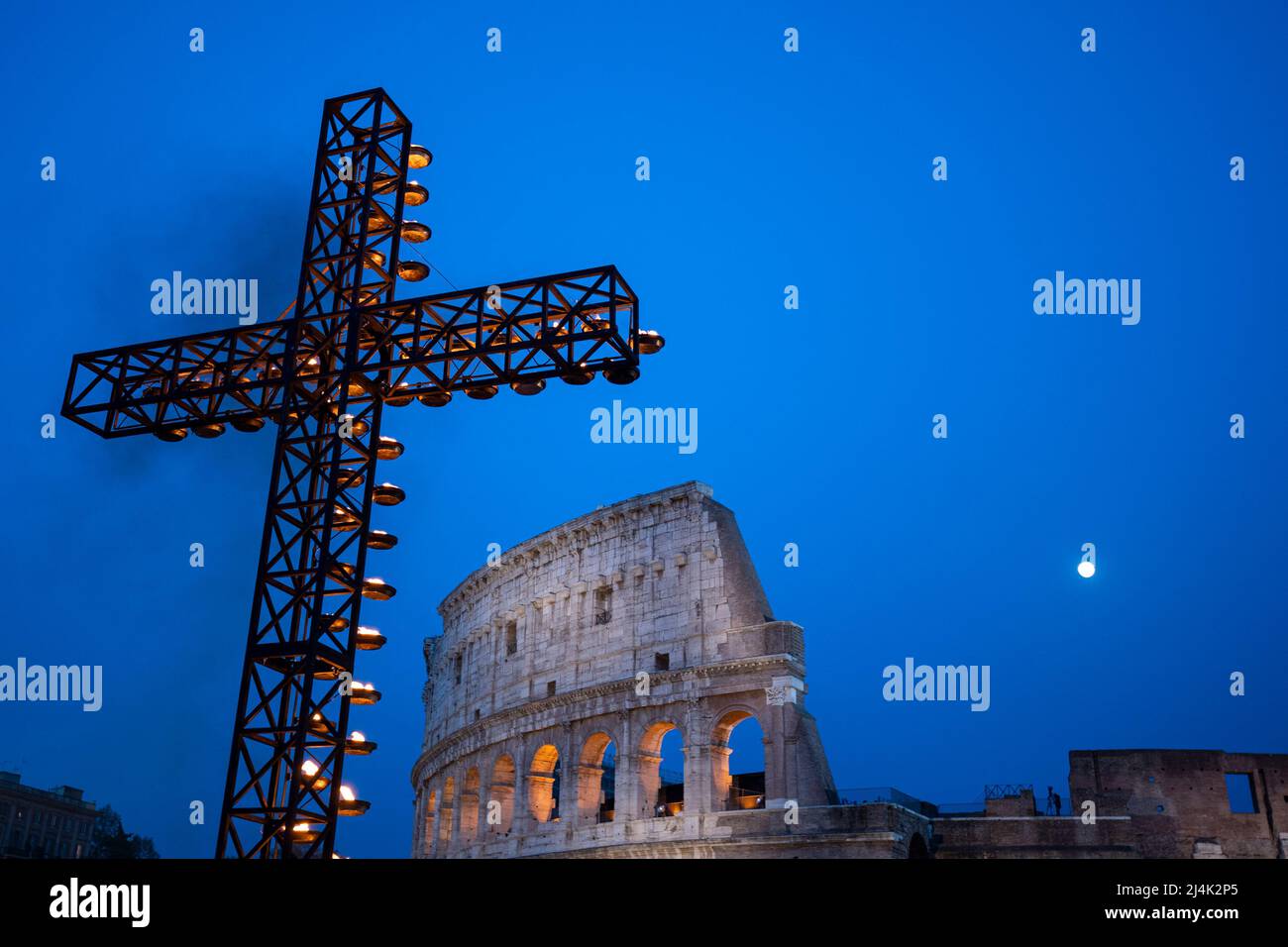 View of the Colosseum during the Via Crucis. Pope Francis presides over ...