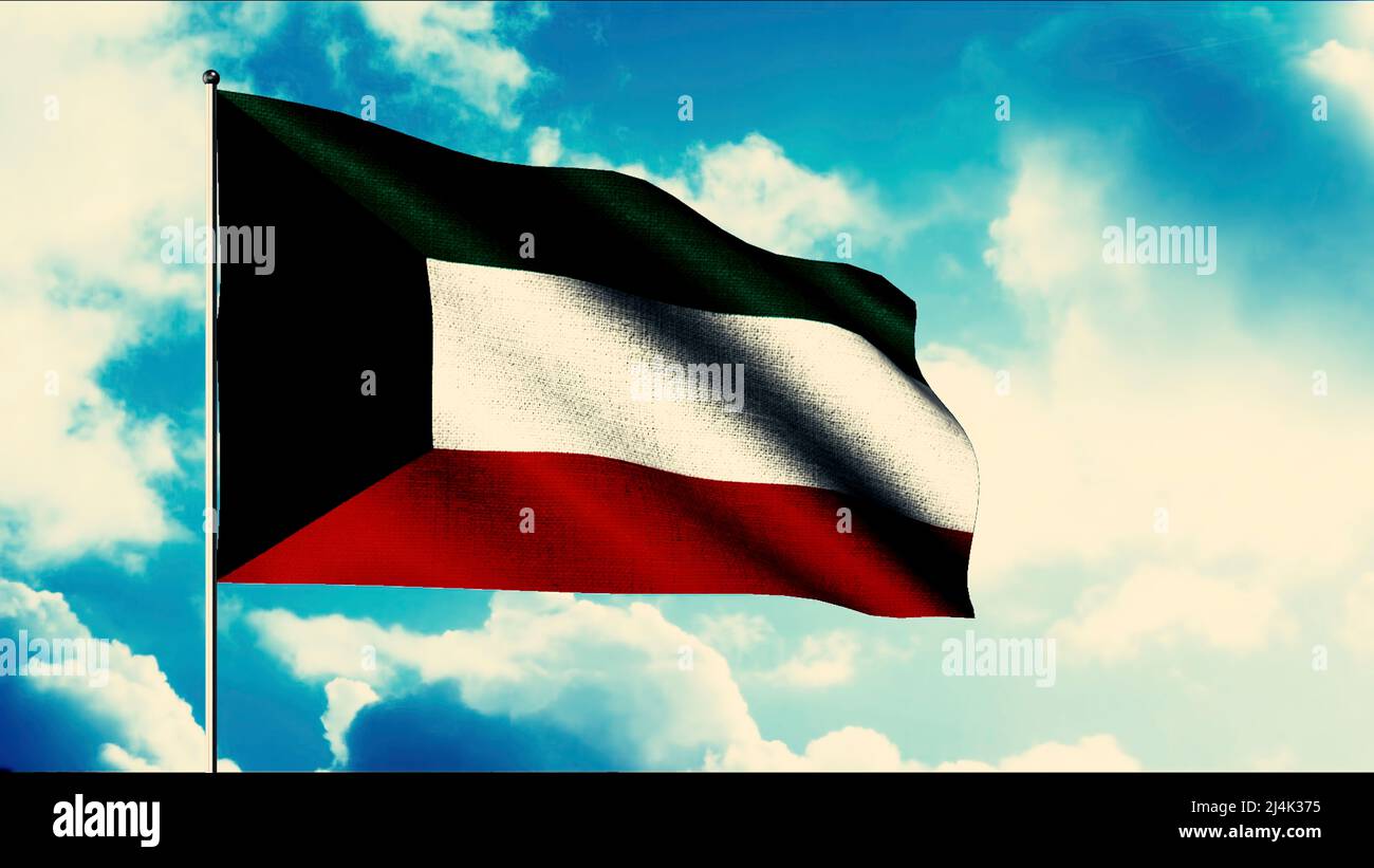 Flag of Kuwait. Motion. A four-color flag consisting of white, red ...