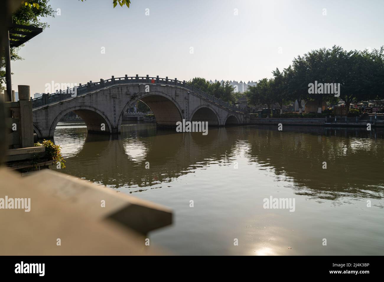 A beautiful traditional Chinese bridge over the canal in Wenzhou China ...