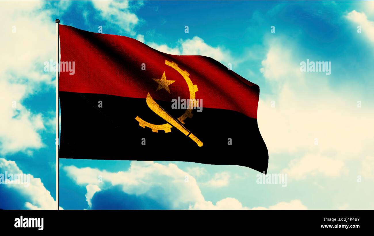 The flag of Angola. Motion. A two-tone flag with a red and black stripe ...
