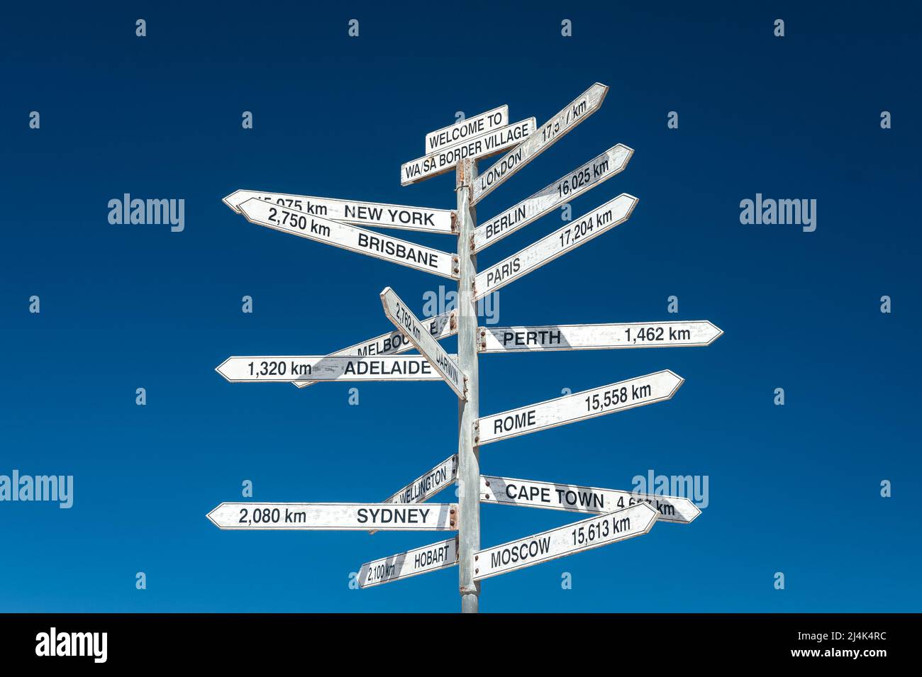 Direction and distance sign in Border Village at the outback border of ...