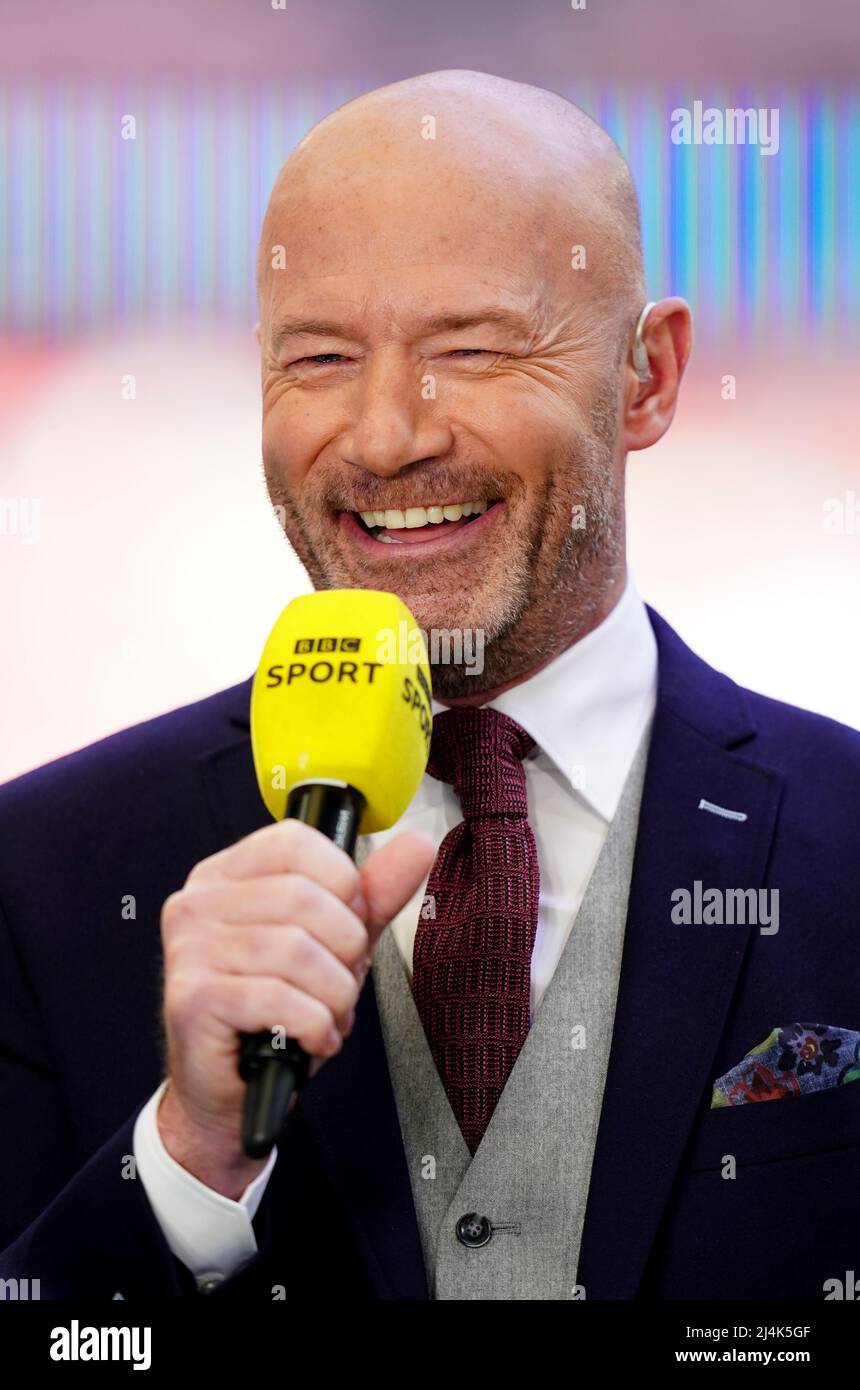 Presenter Alan Shearer prior to the Emirates FA Cup semi final match at ...