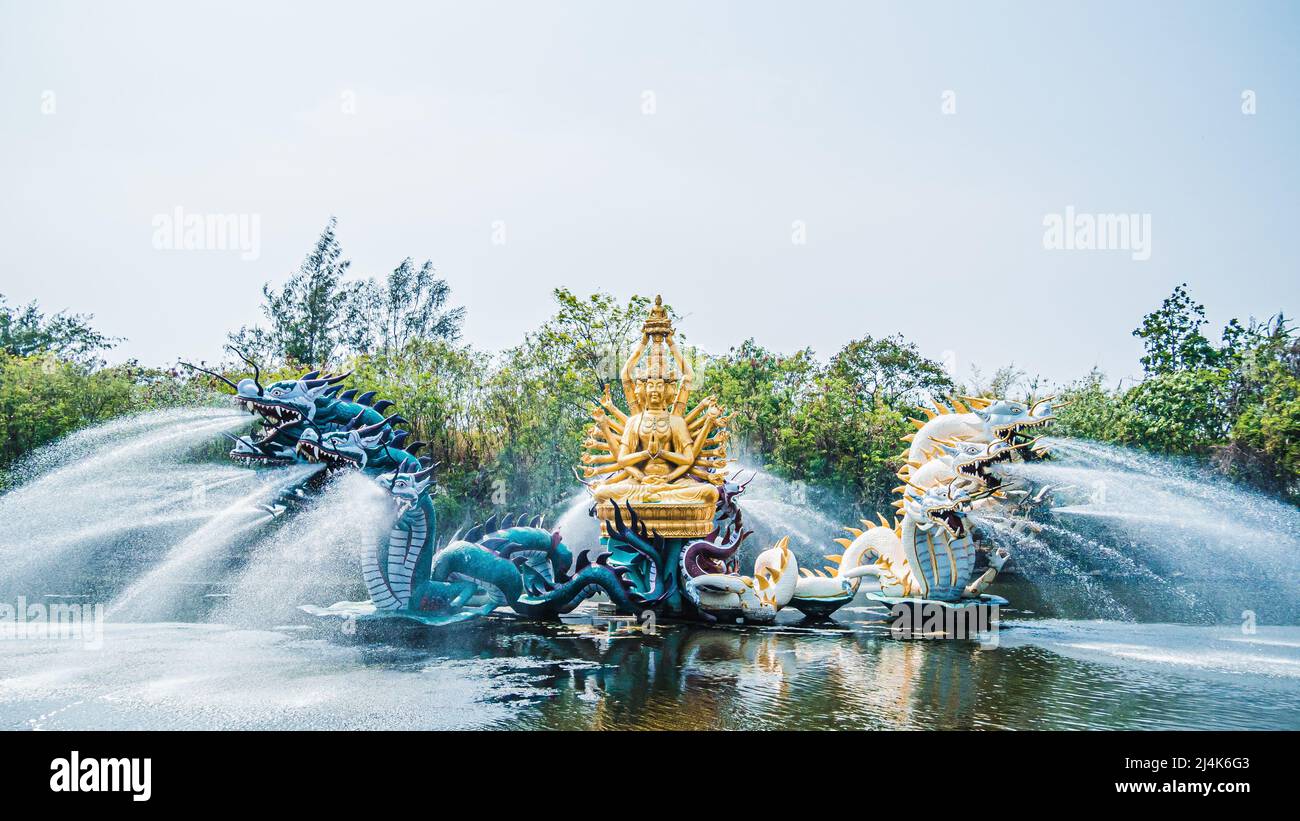 China God Statue Fountain. God Fountain Cement Artwork Statuary in pond ...