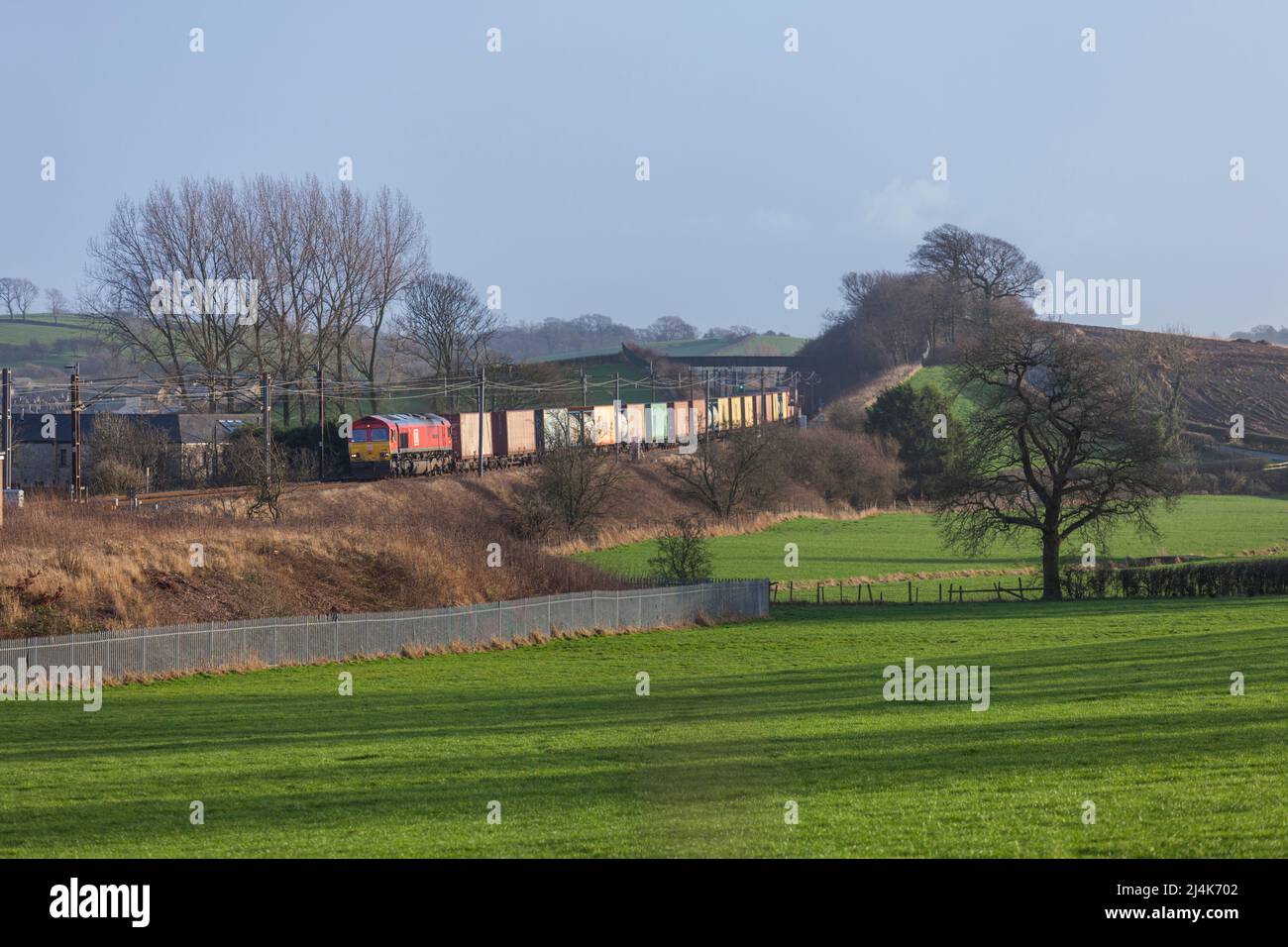 DB Cargo Rail UK class 66 diesel locomotive 66066 hauling an intermodal ...