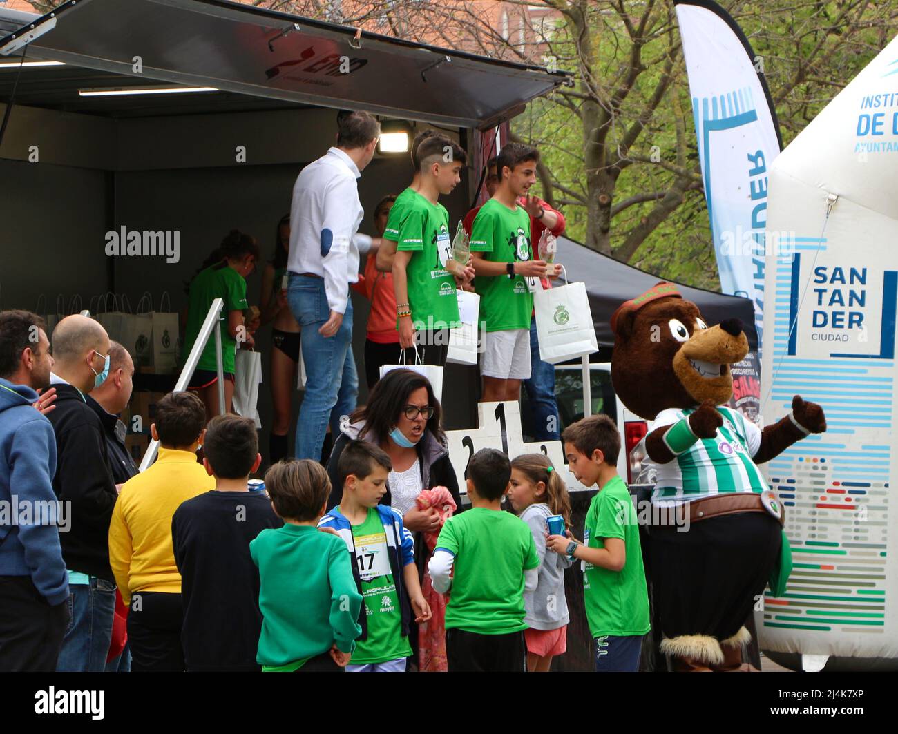 The winners podium at the end of the children's charity fun run ...