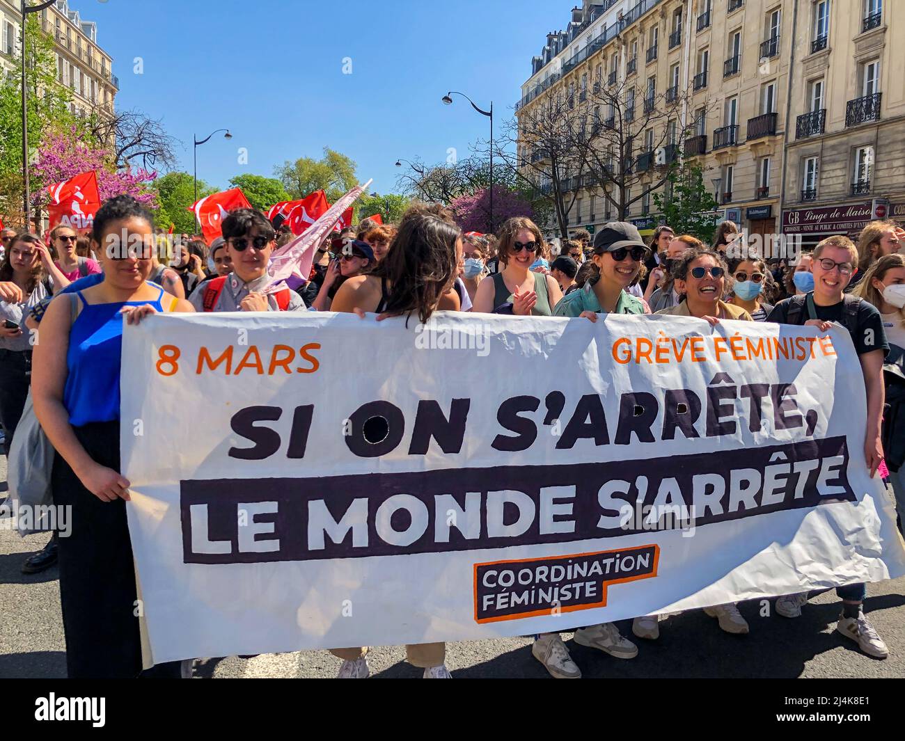 Paris, France, Crowd People, French Feminists with Protest Banner ...