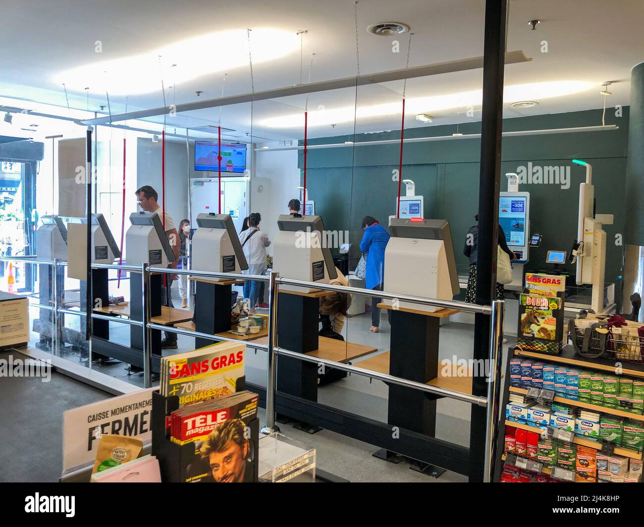 Paris, France, People Using Automatic, Self Check Out, Cash Registers ...