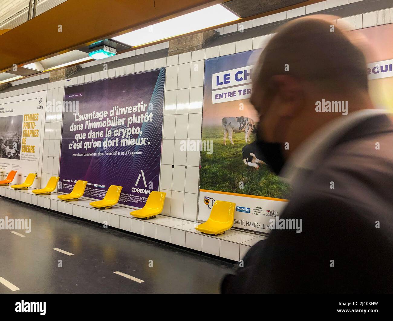 Paris, France, Man Walking in Front, French Advertising Posters on ...