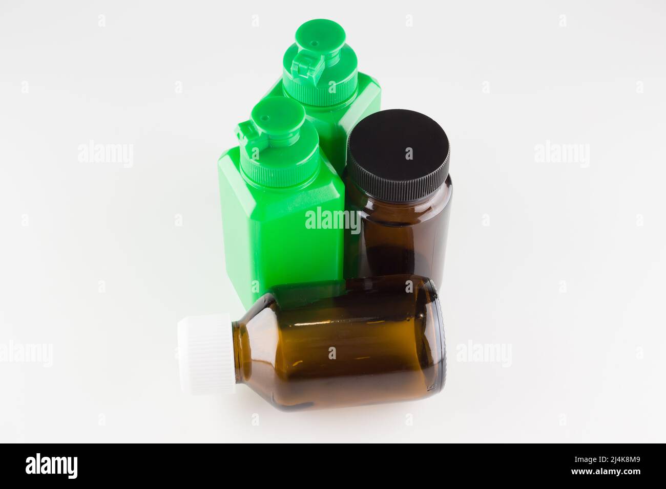 medical glass and plastic cans isolated on a white background Stock ...