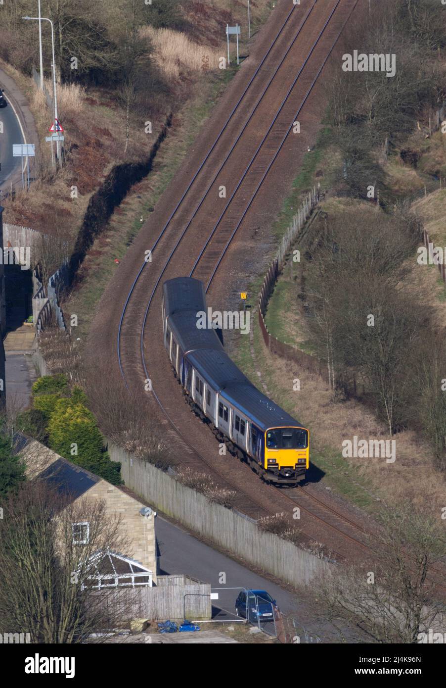 Northern Rail class 150 diesel trains 150115 + 150143 passing Portsmouth, Copy Pit in the ...