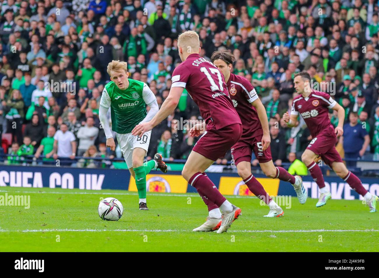Glasgow, UK. 16th Apr, 2022. The Edinburgh derby teams of Hearts of ...