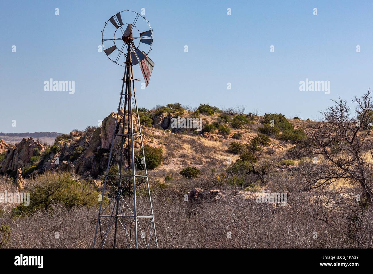 Douglas, Arizona - An old windmill, missing many of its blades, on a ...