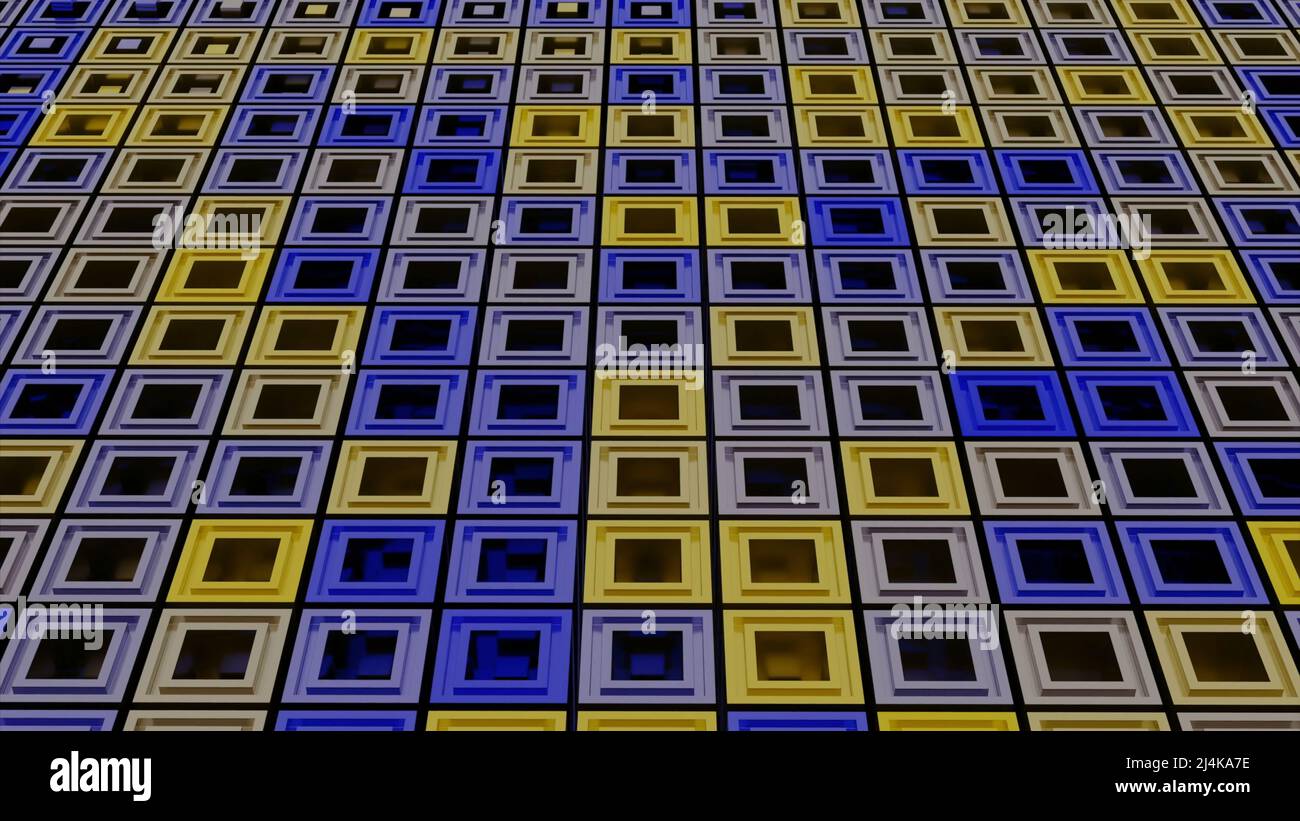 Rotating surface of multicolored squares. Design. Background with ...