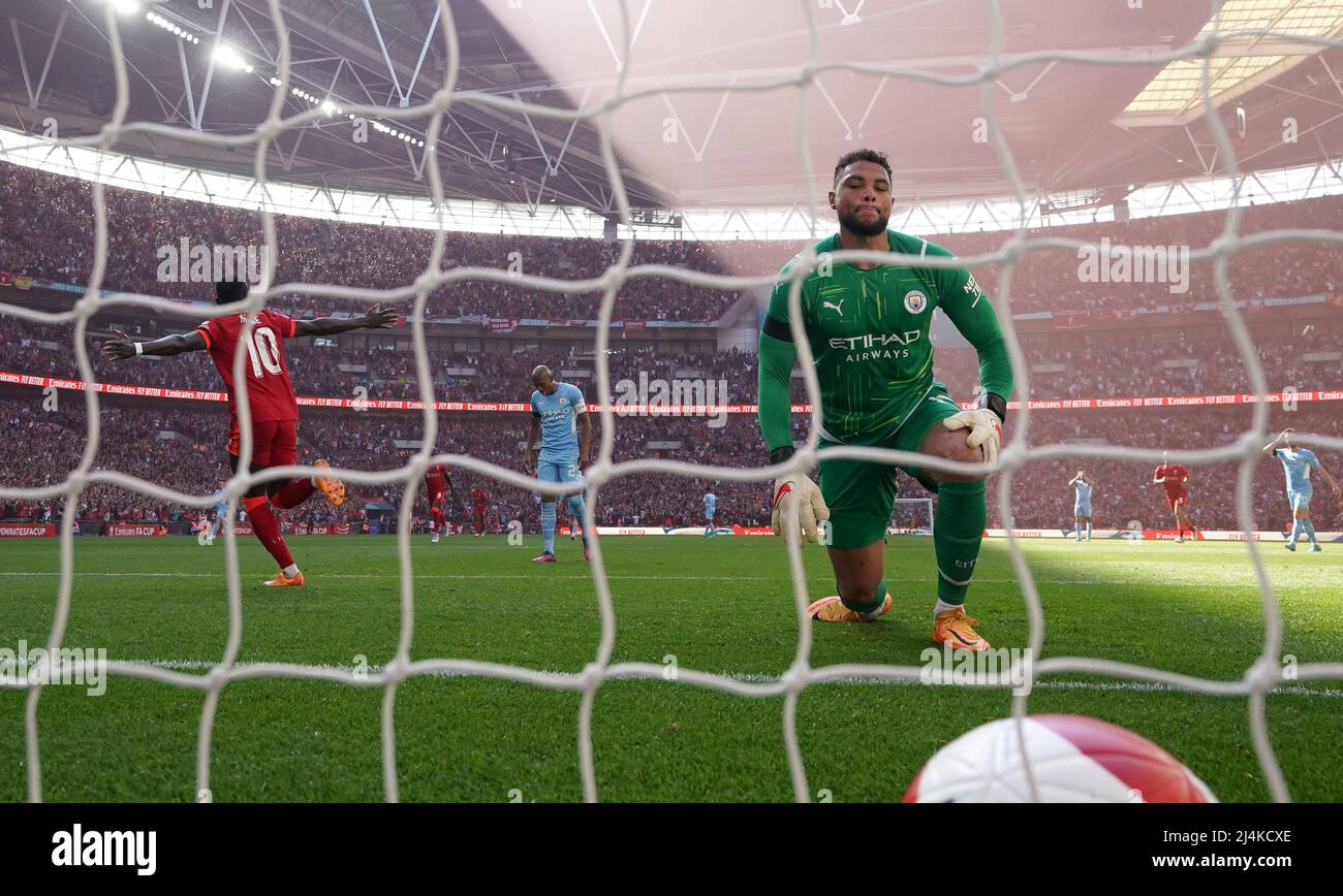 Manchester City goalkeeper Zack Steffen reacts after an error leads to ...