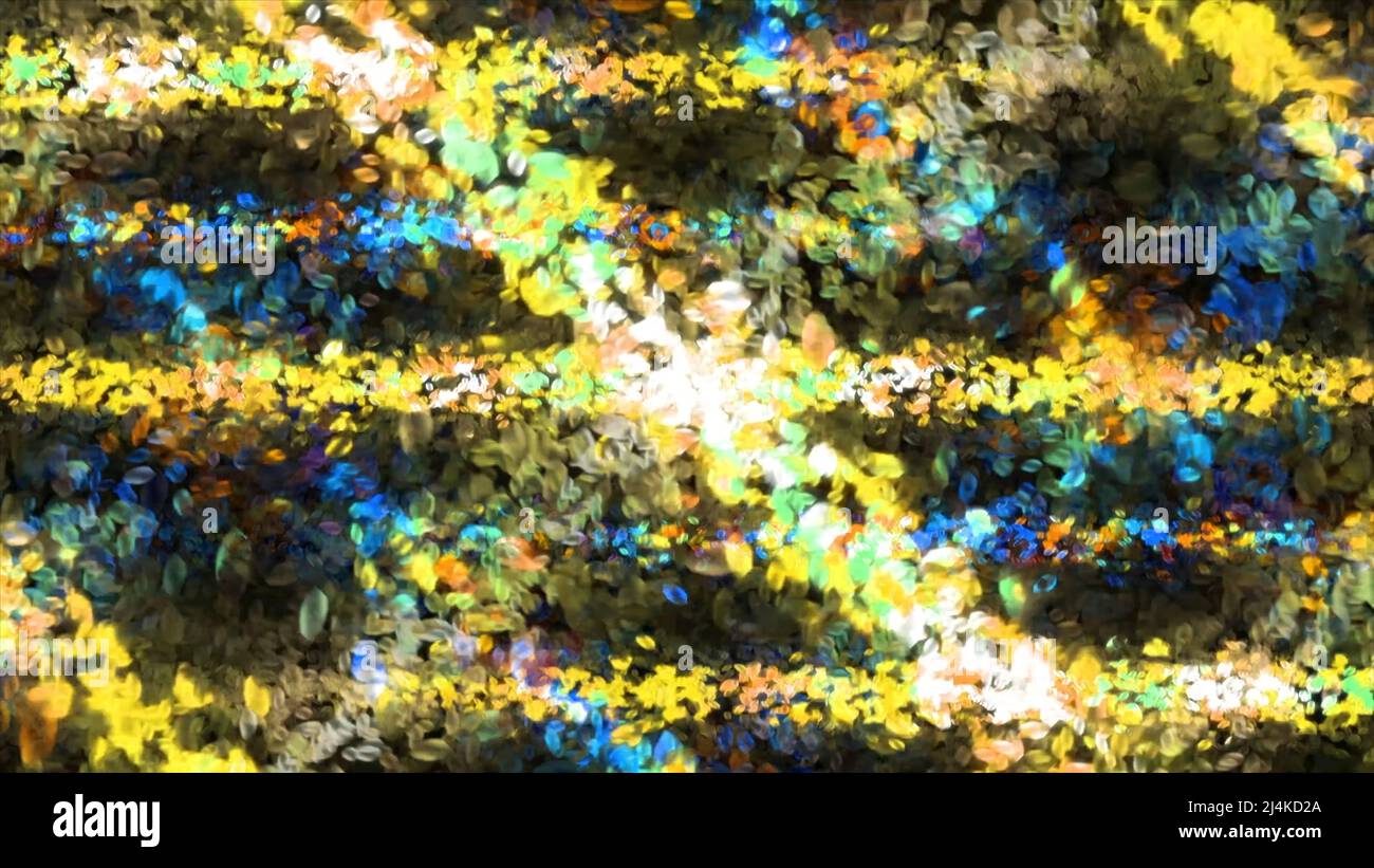 Stream Of Moving Bubbles And Colored Lines Motion Projection Of Colored Light Lines On Flow Of