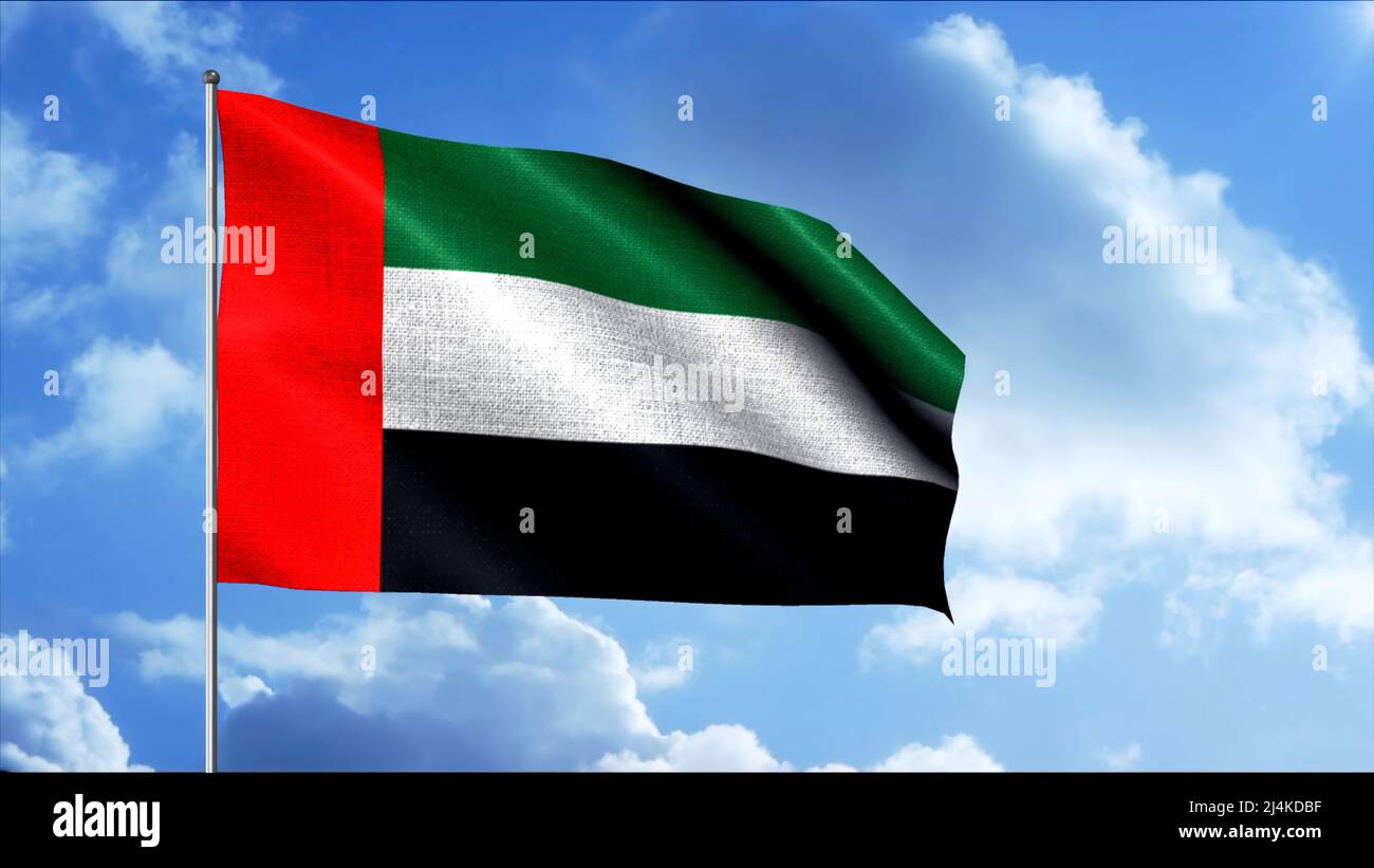 Abstract realistic animation of the waving flag of the United Arab ...