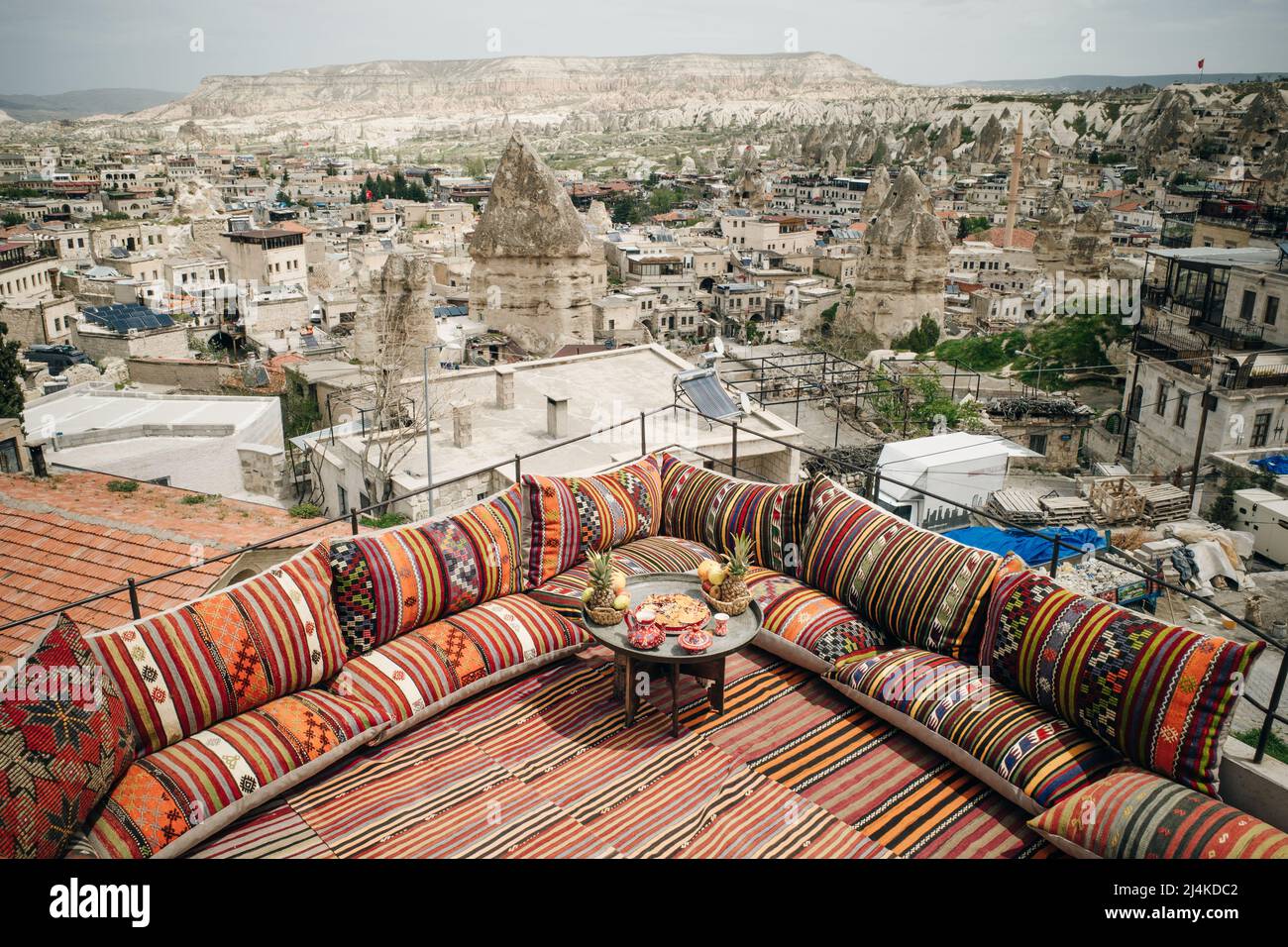 Traditional turkish breakfast with Cappadocia view . Goreme, Turkey ...