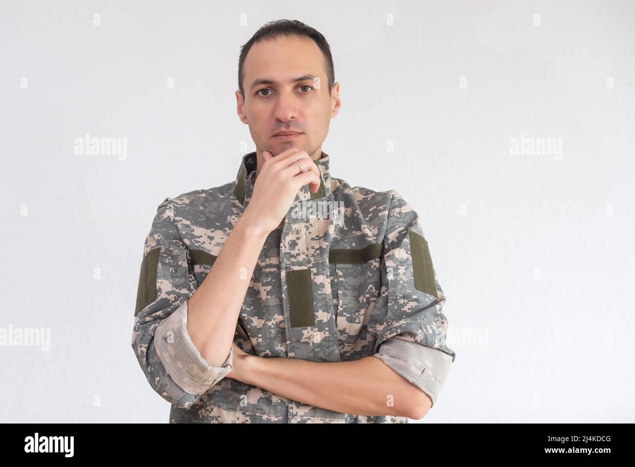 Portrait of a soldier, military white background Stock Photo - Alamy
