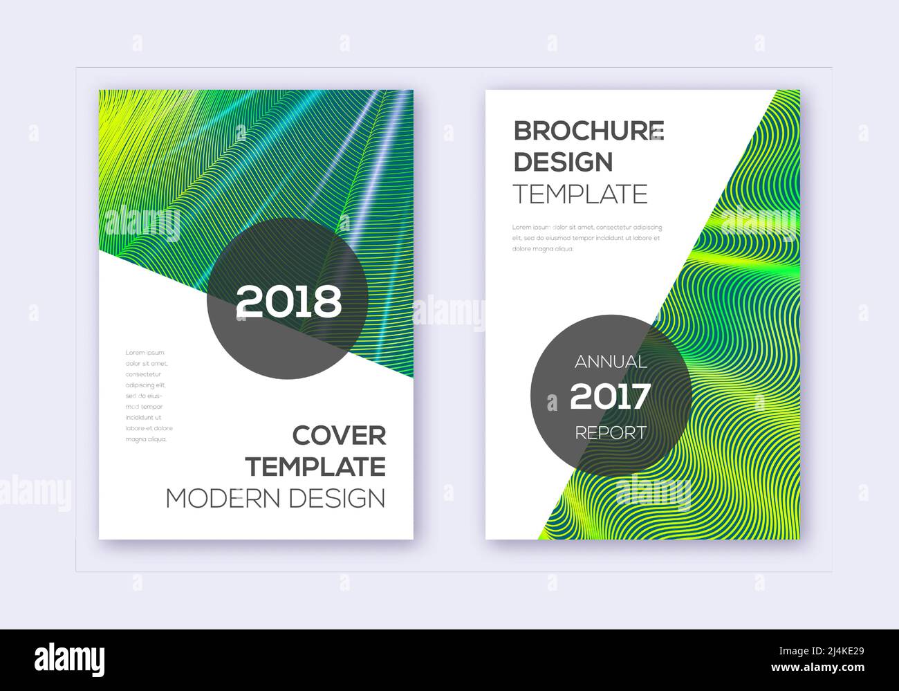 Modern cover design template set. Green abstract lines on dark ...