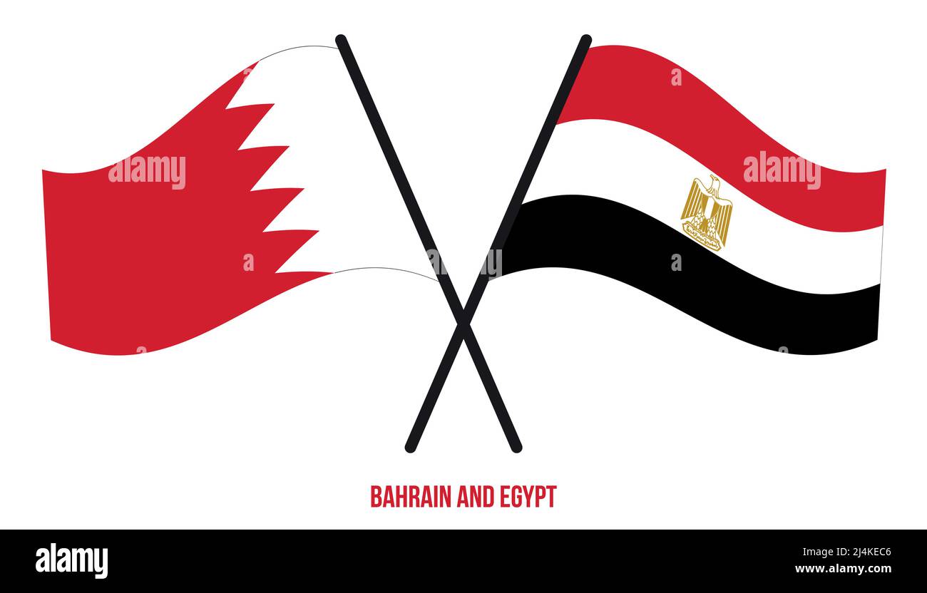 Bahrain and Egypt Flags Crossed And Waving Flat Style. Official ...