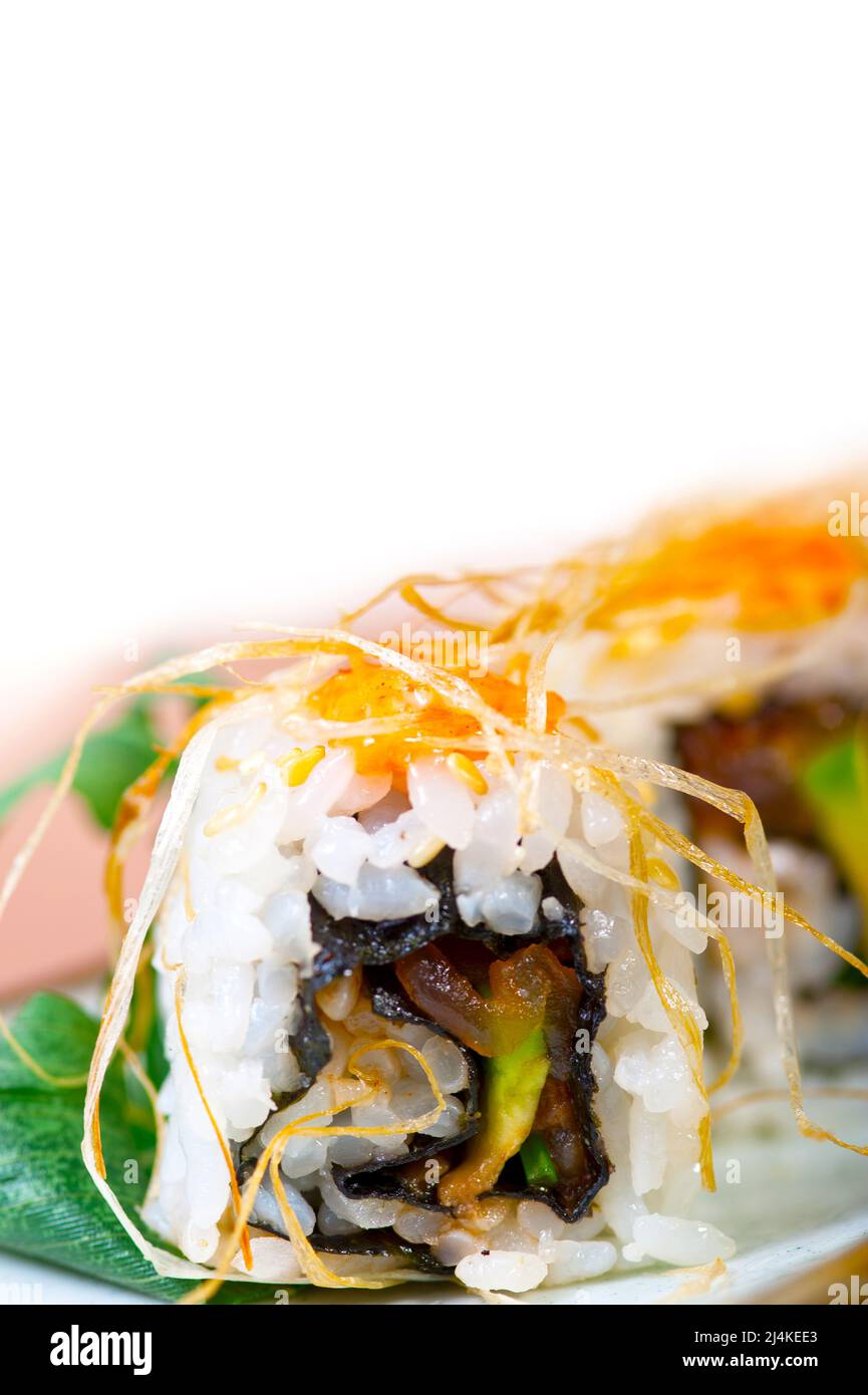 macro closeup of fresh sushi choice combination assortment selection ...
