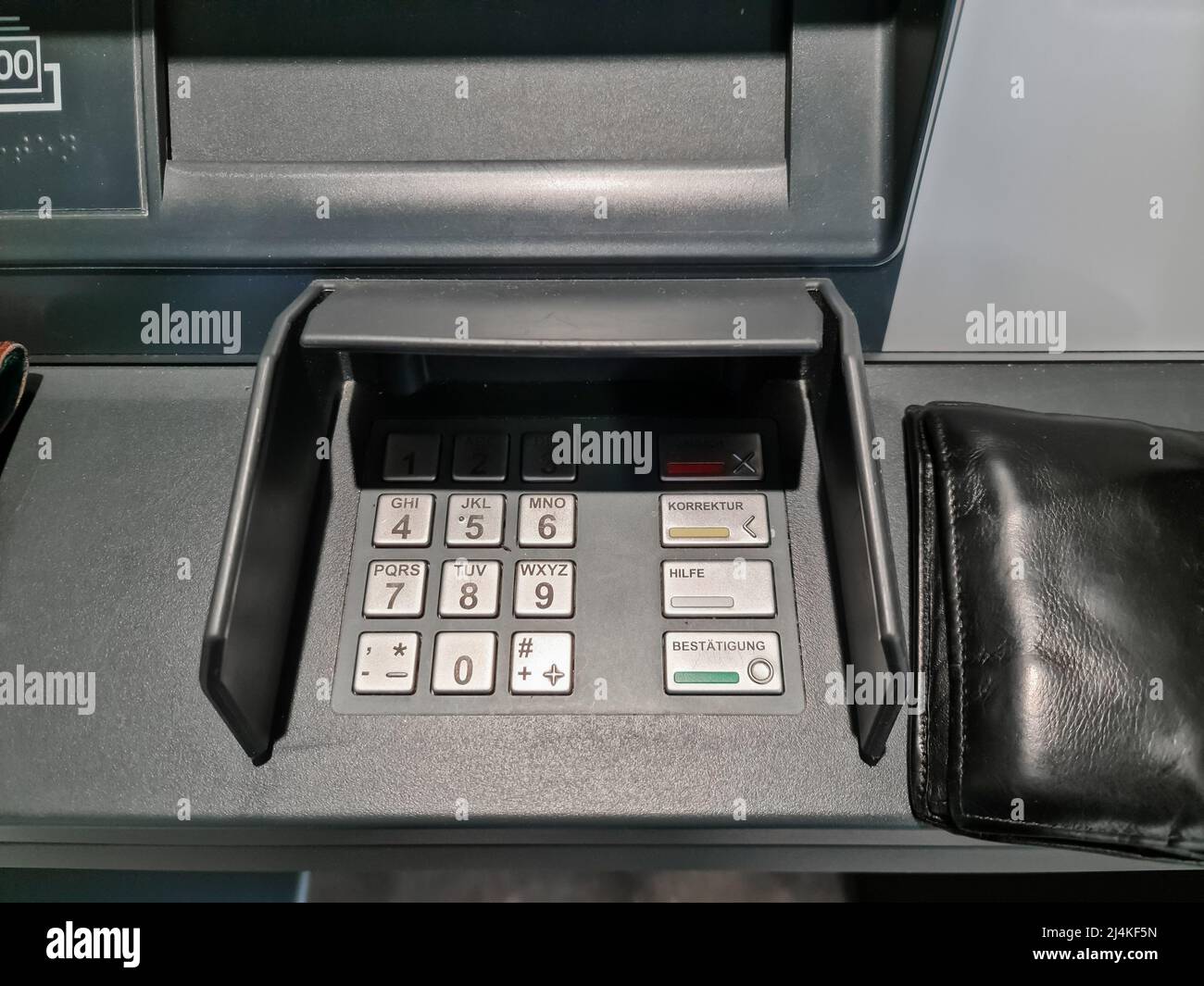 Kiel, Germany - 16. April 2022: A German ATM of the VR Bank - display ...