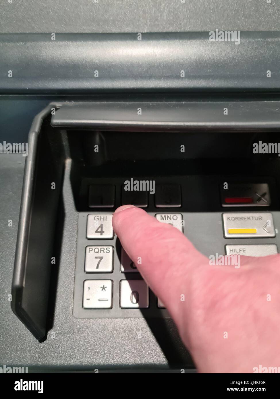 Kiel, Germany - 16. April 2022: A German ATM of the VR Bank - display ...