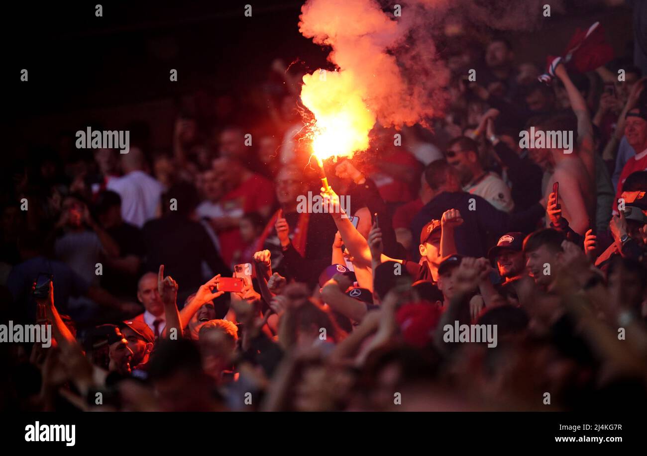 Liverpool fan with flare hi-res stock photography and images - Alamy