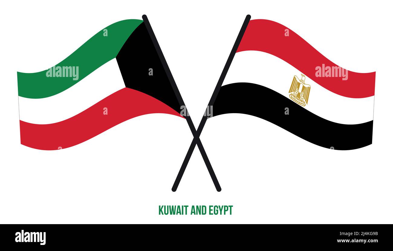 Kuwait and Egypt Flags Crossed And Waving Flat Style. Official ...
