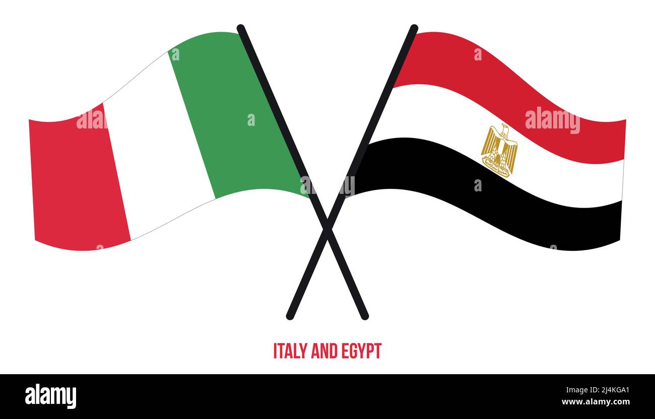 Italy and Egypt Flags Crossed And Waving Flat Style. Official ...