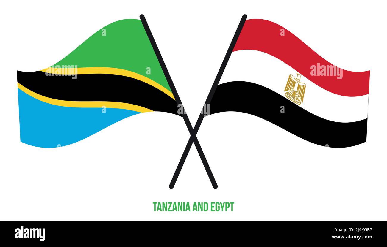 Tanzania And Egypt Flags Crossed And Waving Flat Style Official