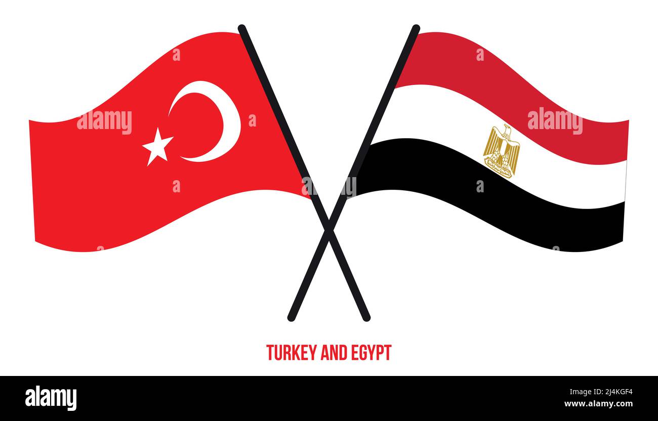 Turkey and Egypt Flags Crossed And Waving Flat Style. Official ...
