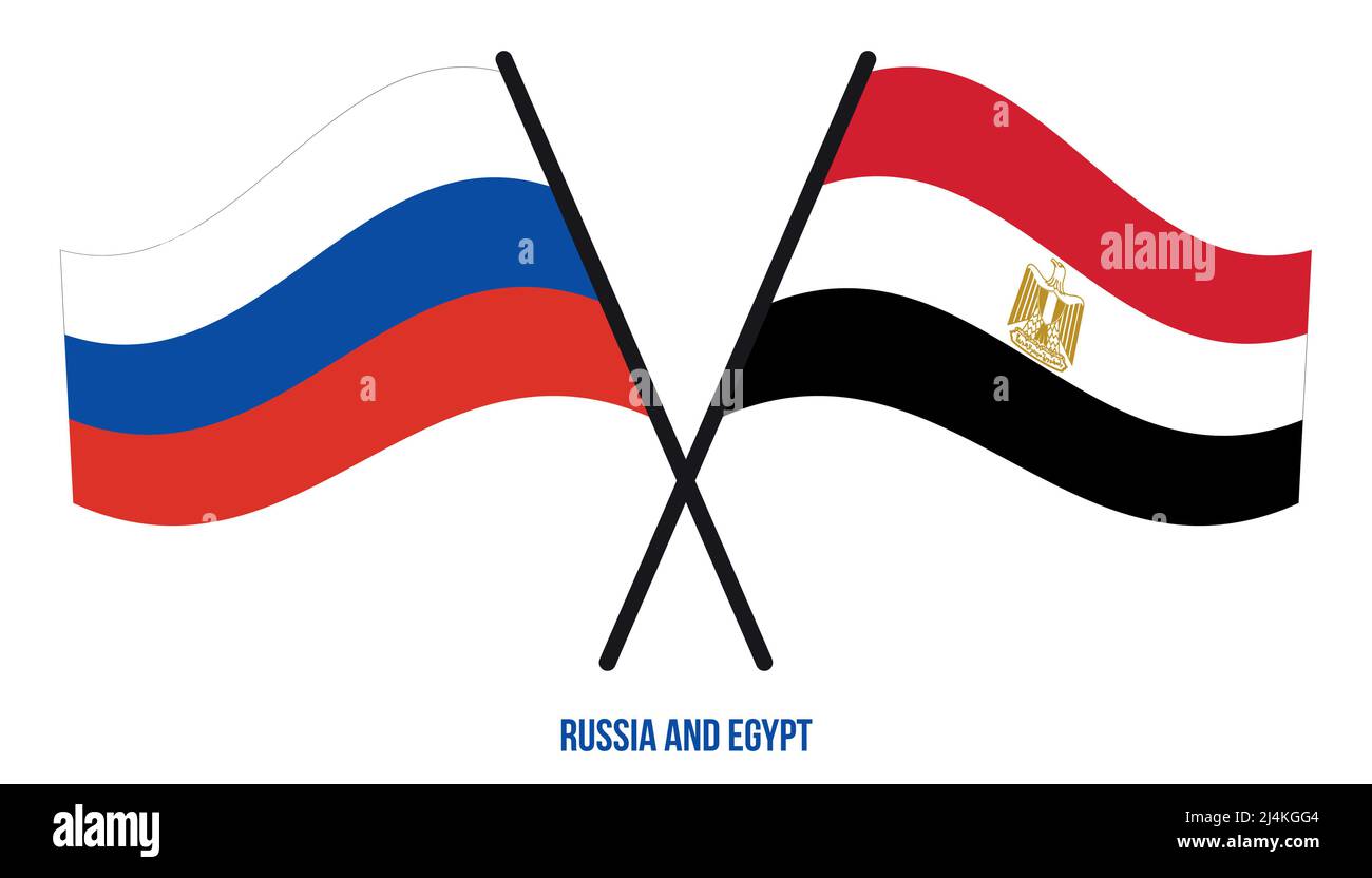 Russia and Egypt Flags Crossed And Waving Flat Style. Official ...