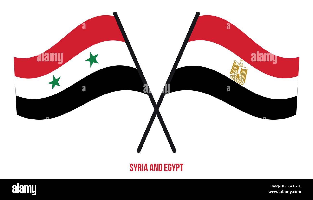Syria and Egypt Flags Crossed And Waving Flat Style. Official ...