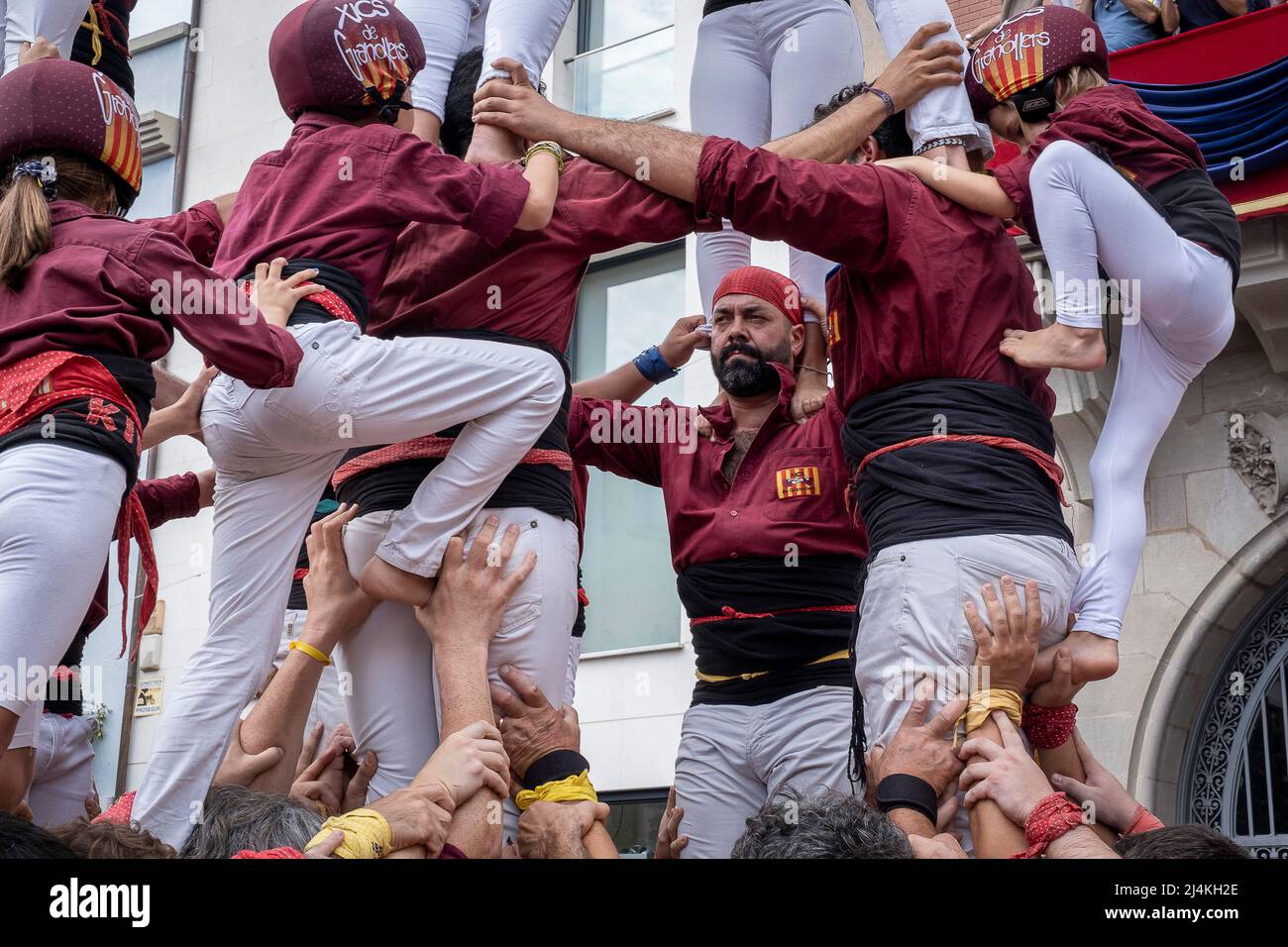 Colla castellera dels Xics de Granollers, in Plaça de la Porxada ...