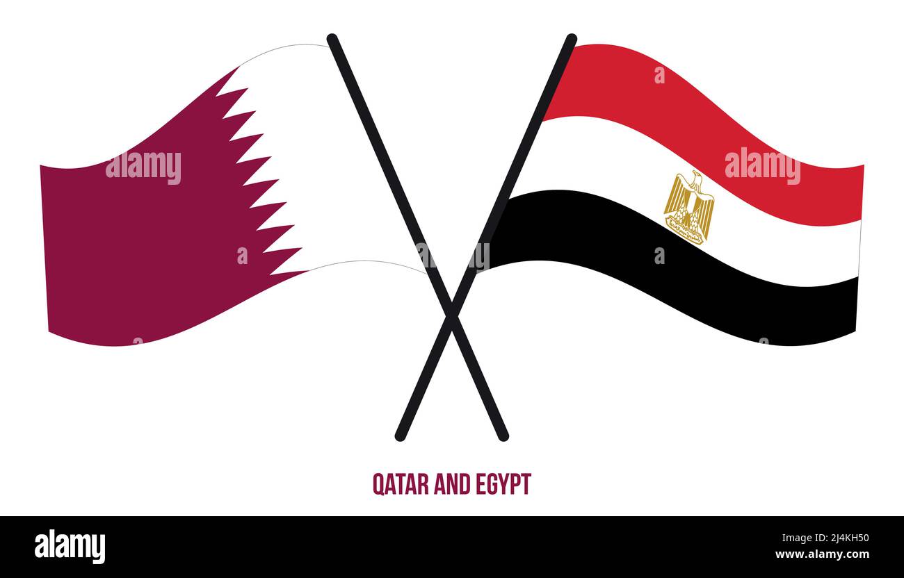 Qatar and Egypt Flags Crossed And Waving Flat Style. Official ...