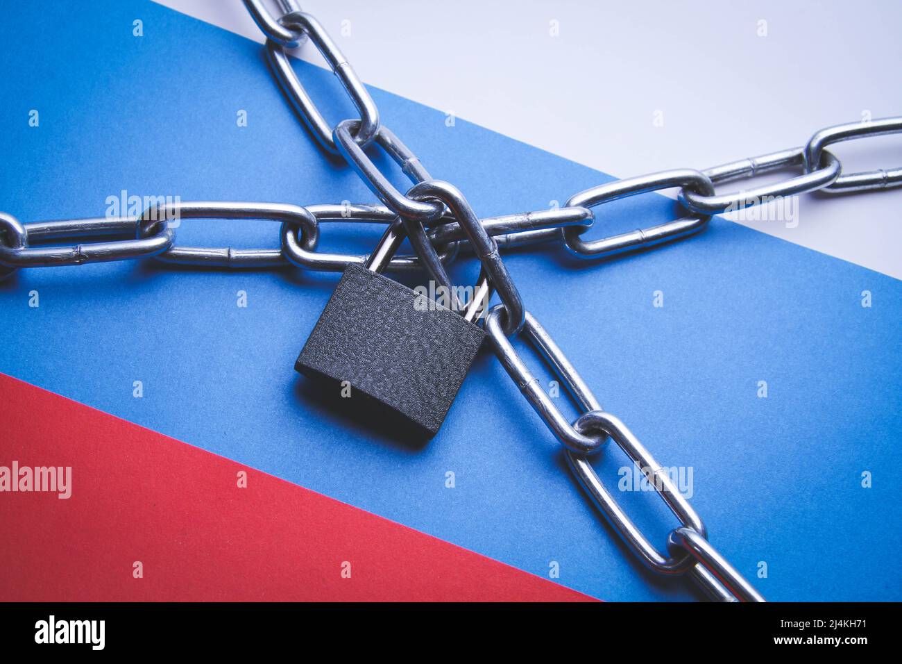 Flag of Russia and a chain with a lock. Country blocking. Prohibited ...