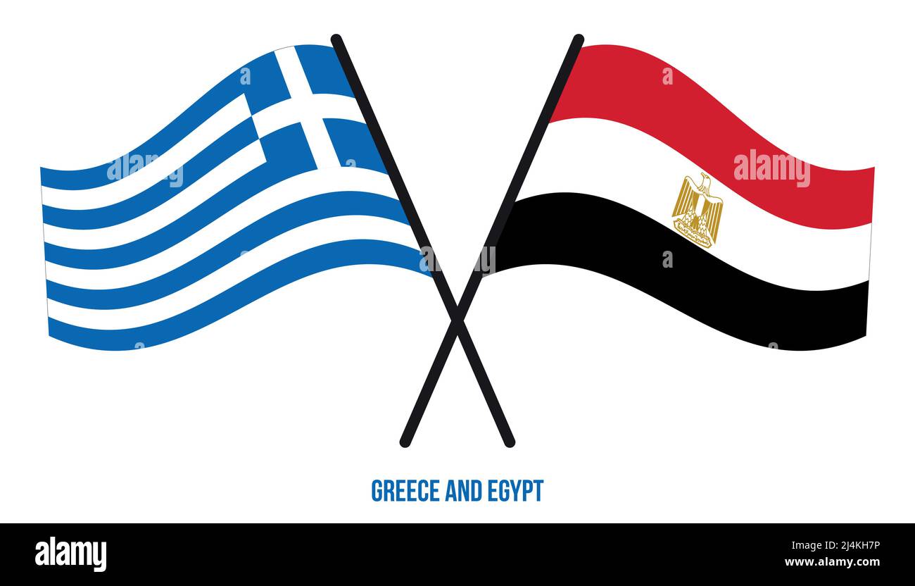 Greece and Egypt Flags Crossed And Waving Flat Style. Official ...