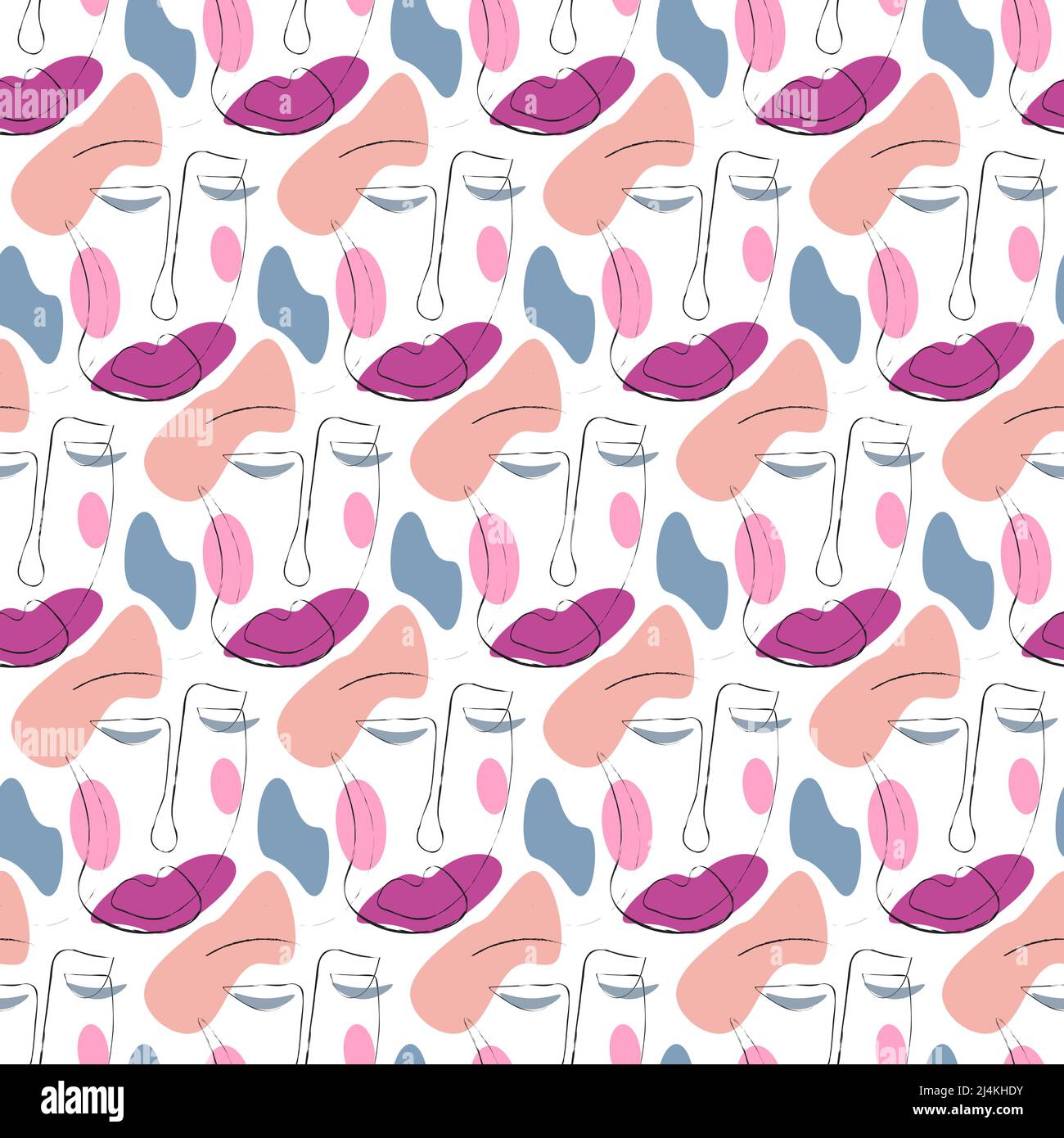 Seamless pattern of stylized female portraits. Vector pattern with ...