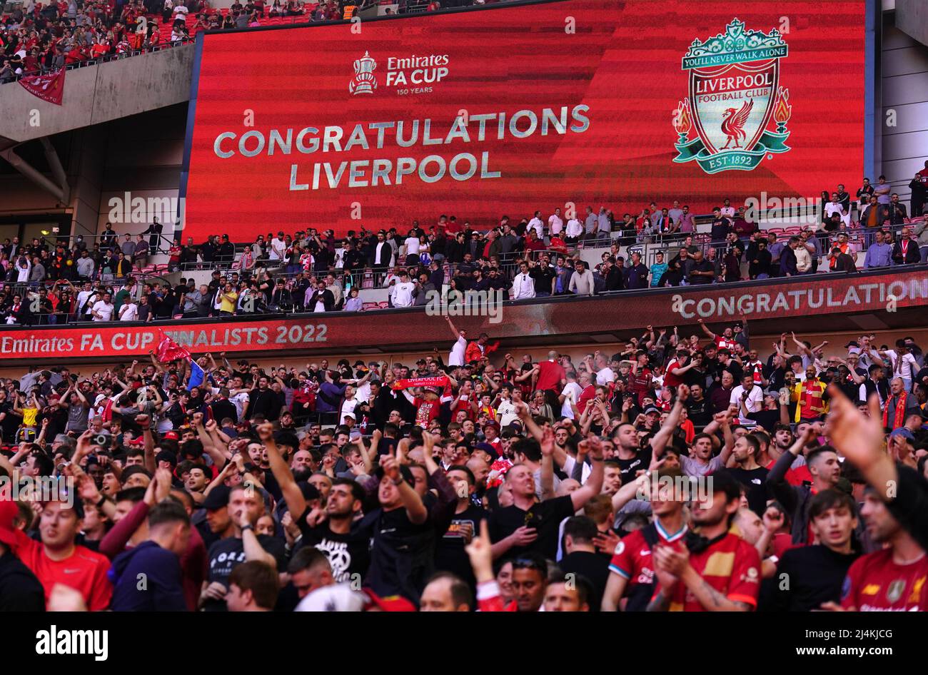 The giant screen congratulates Liverpool on reaching the FA Cup Final ...