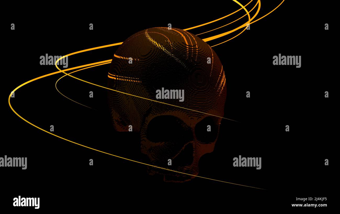 A skull in abstraction. Design. The skull next to which bright lines ...