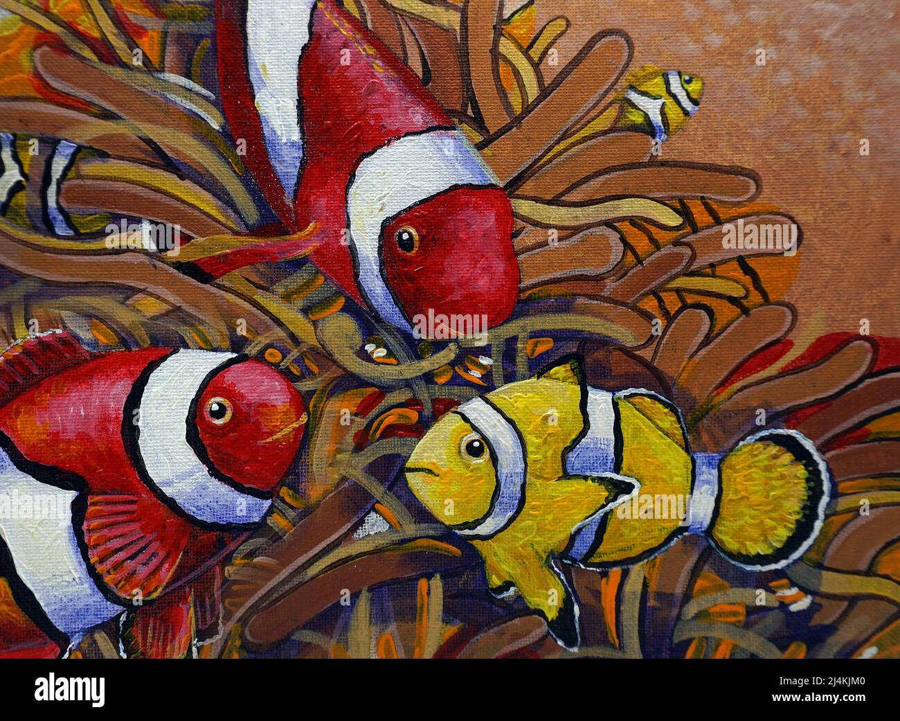 Art painting Acrylic color Clown fish , nemo fish , Anemonefish Stock ...