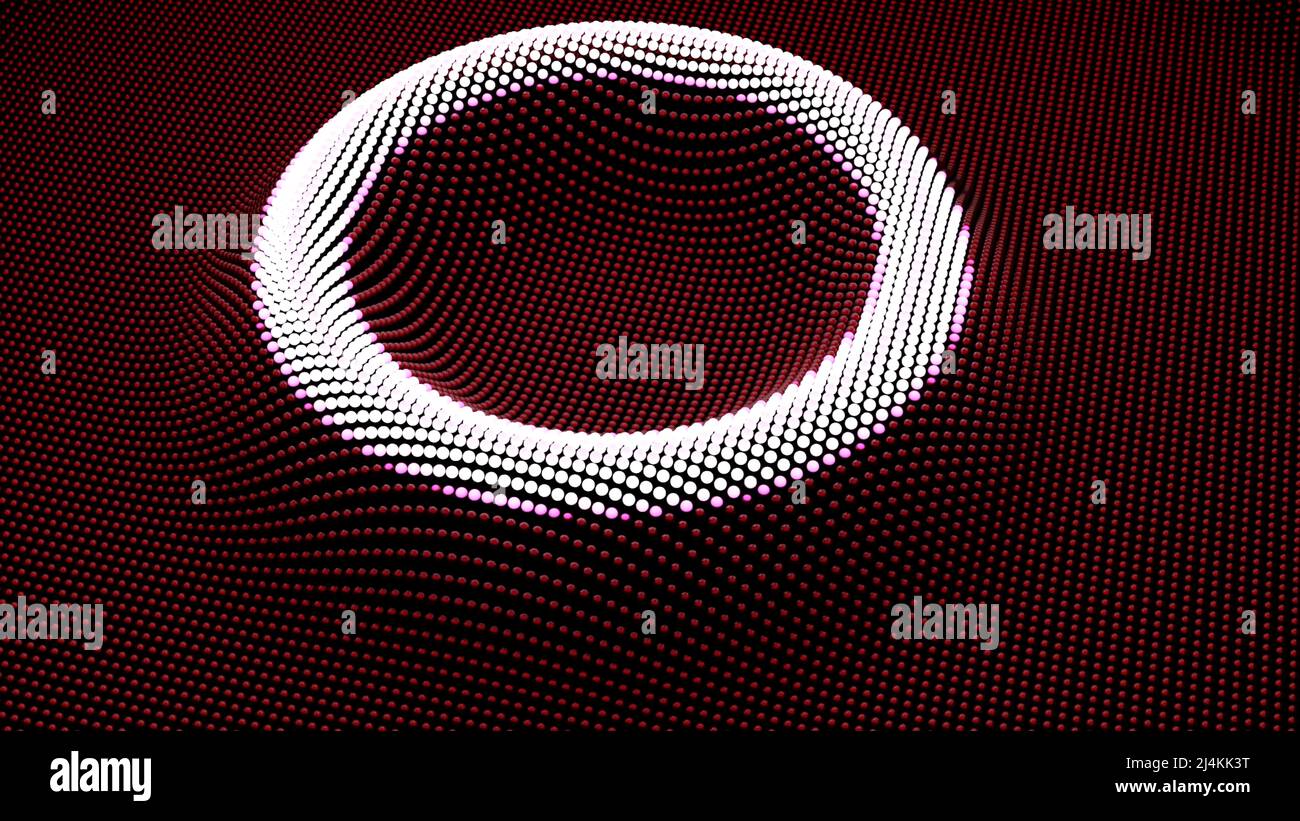 Moving glowing rings on virtual surface. Design. Virtual 3D surface of ...