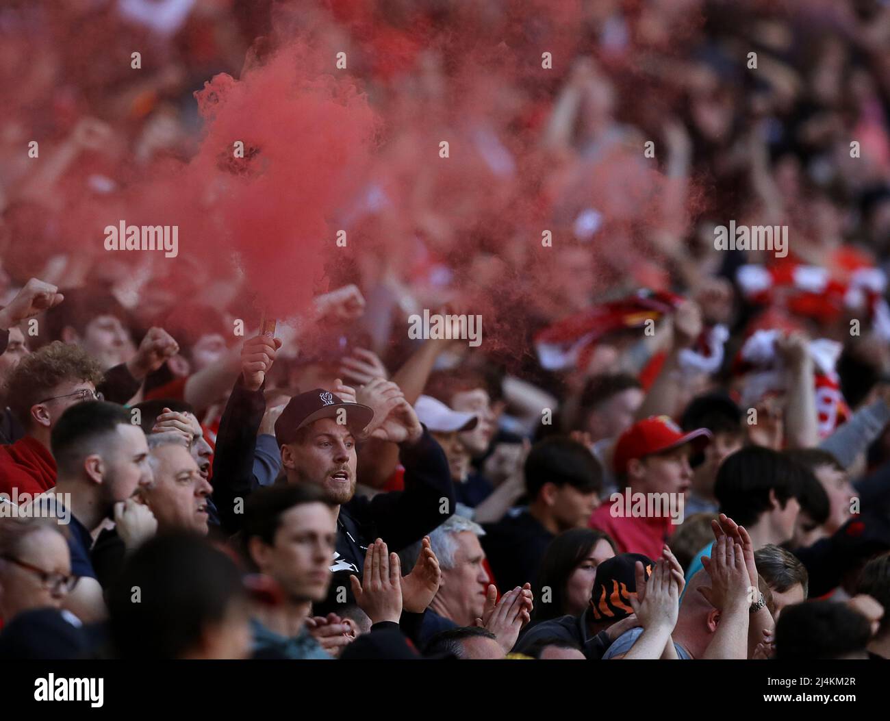 Liverpool fans light flares hi-res stock photography and images - Alamy
