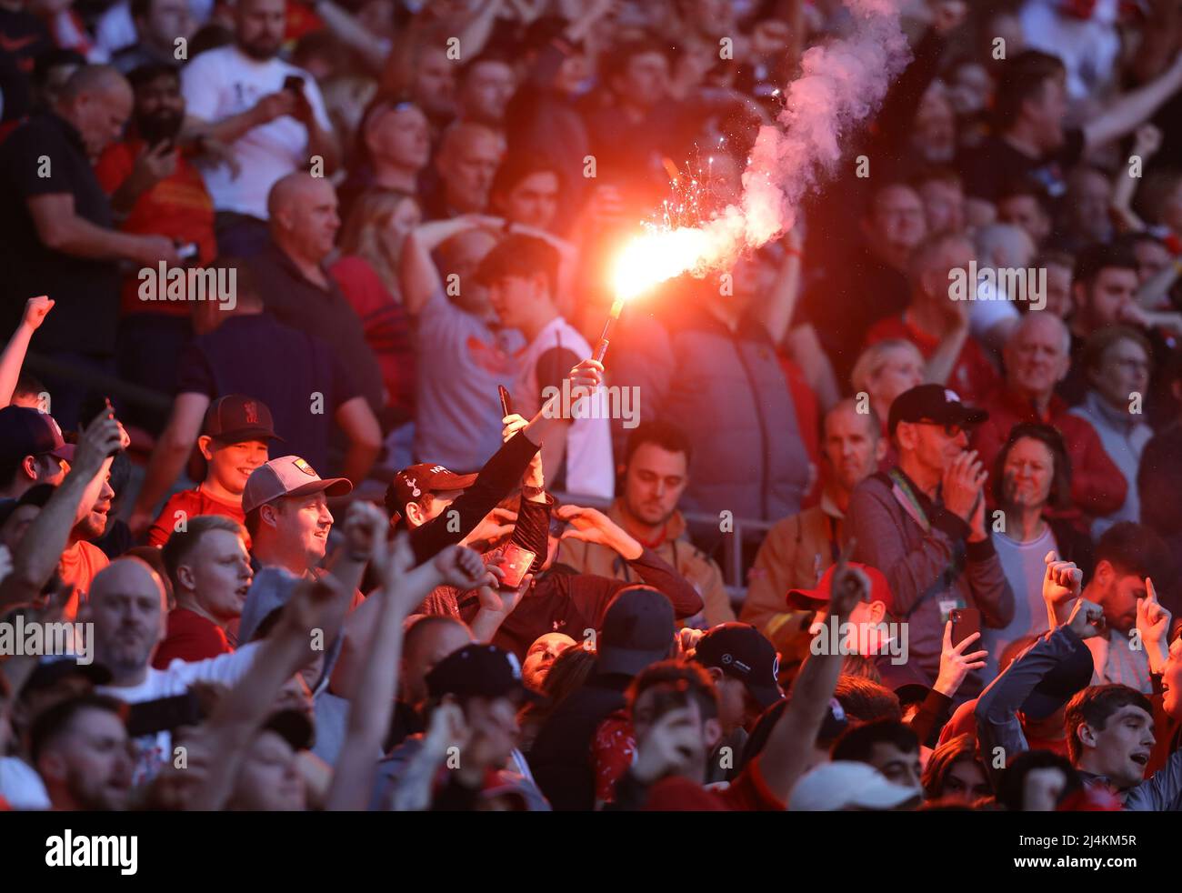 Liverpool fans light flares hi-res stock photography and images - Alamy