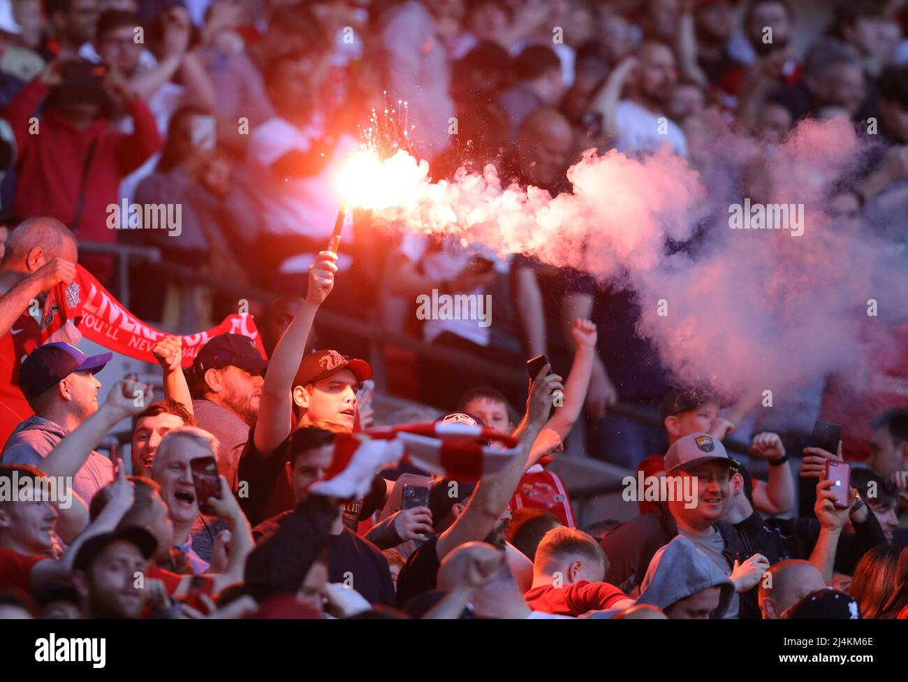 Liverpool fans light flares hi-res stock photography and images - Alamy