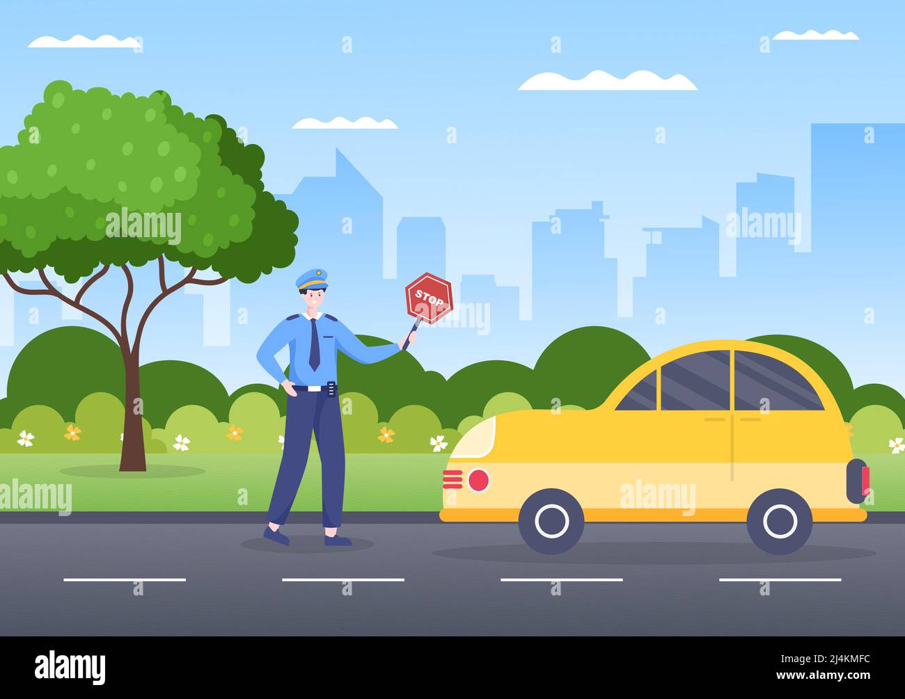 Policeman stopping car cartoon hi-res stock photography and images - Alamy