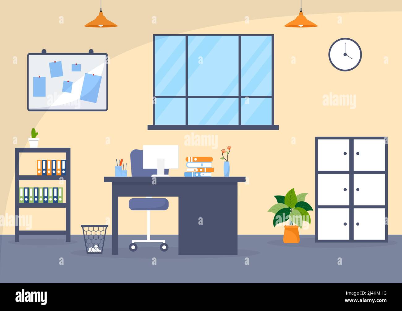 Police Station or Department Vector Illustration with Work Desks, Ofice ...
