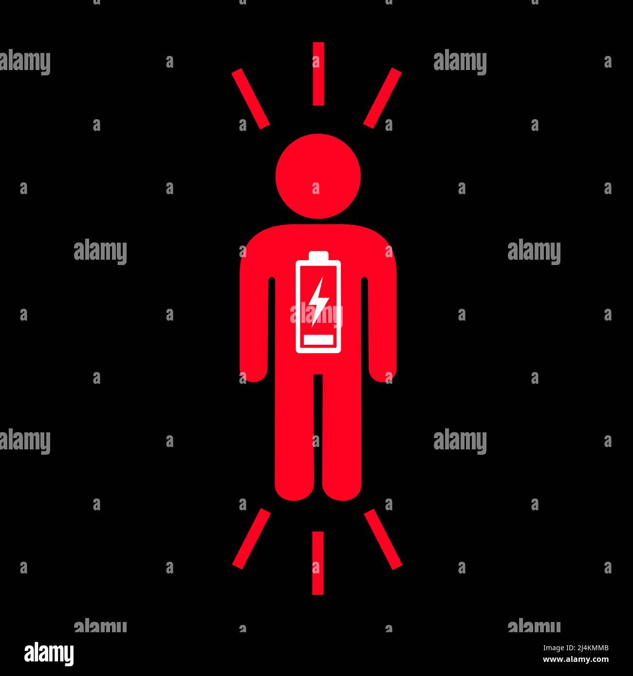 Red person with low battery symbol and pictogram. Metaphor of lack of ...